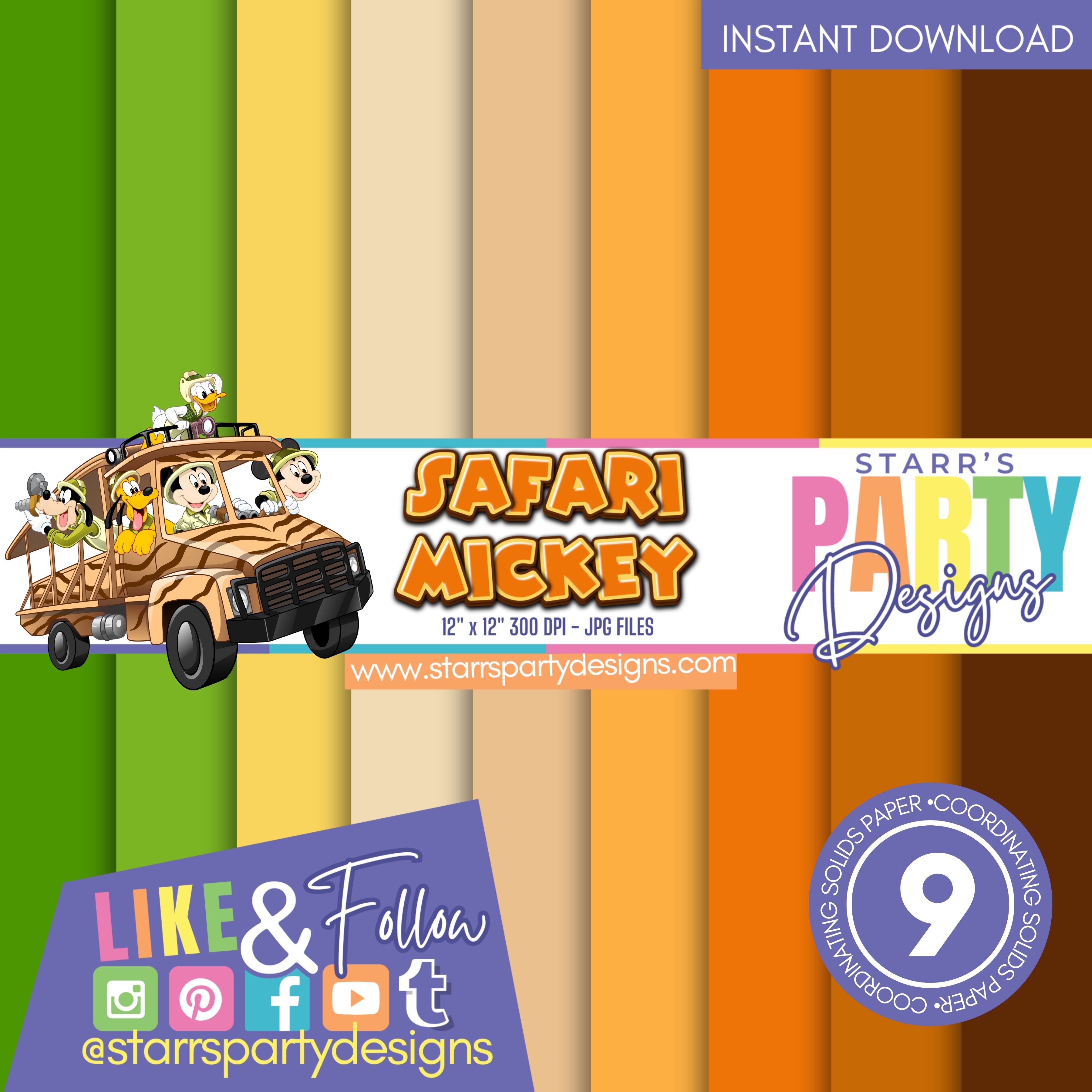 SAFARI MICKEY SOLIDS PAPER PACK – Starr's Party Designs