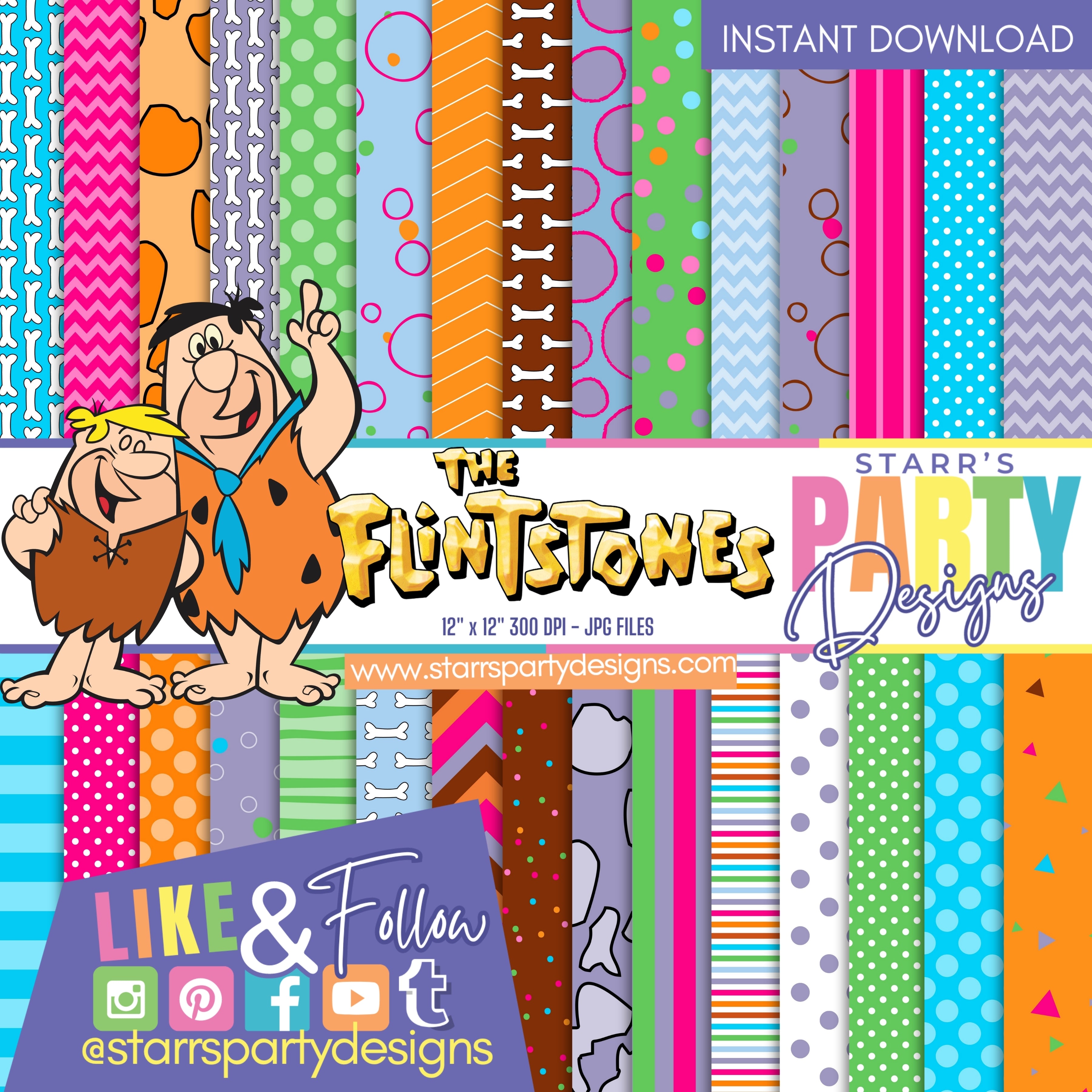 THE FLINTSTONES PAPER PACK STYLE 2 – Starr's Party Designs