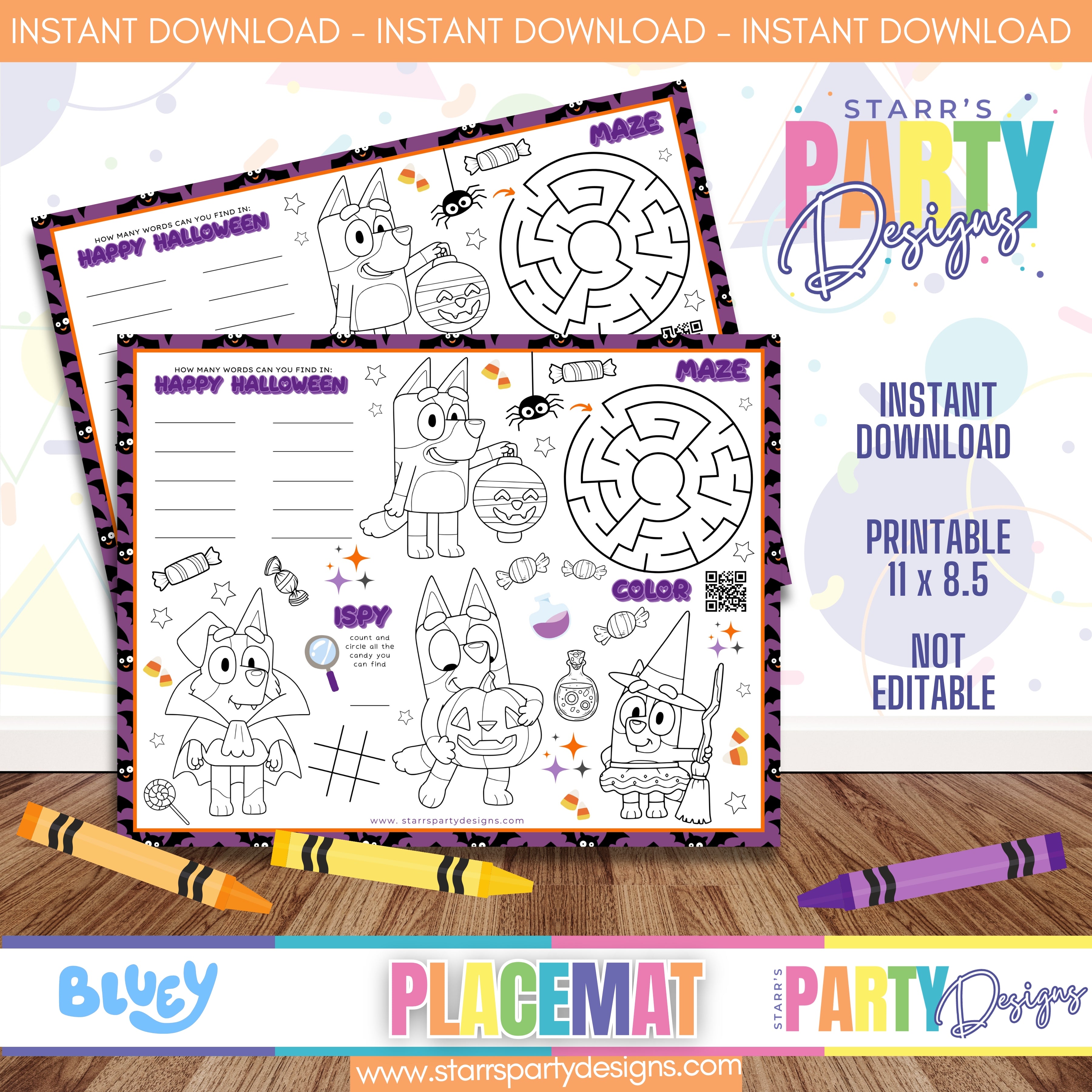 PLACEMAT ACTIVITY SHEET | BLUEY HALLOWEEN A1 – Starr's Party Designs