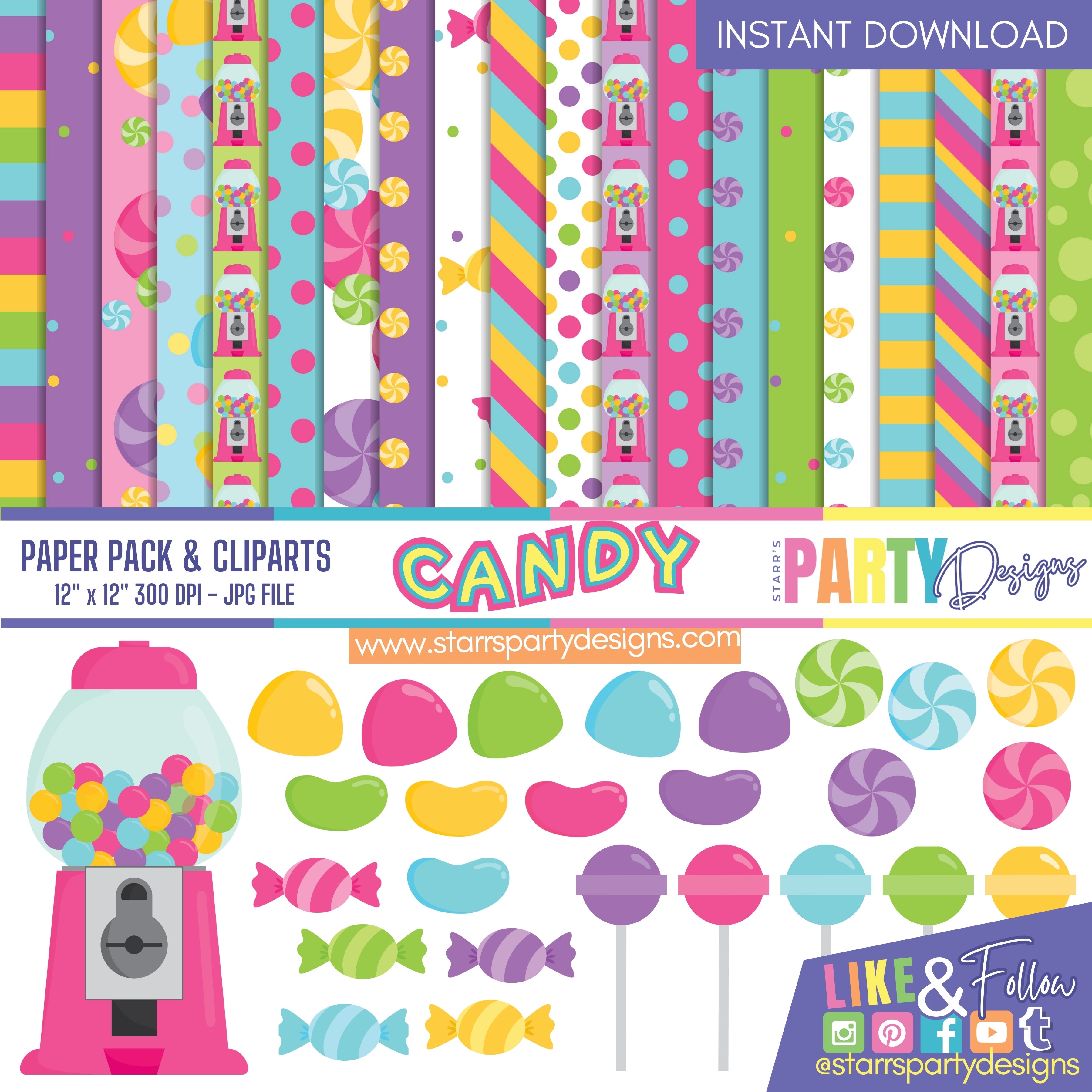 CANDY PAPER PACK & CLIPART KIT – Starr's Party Designs