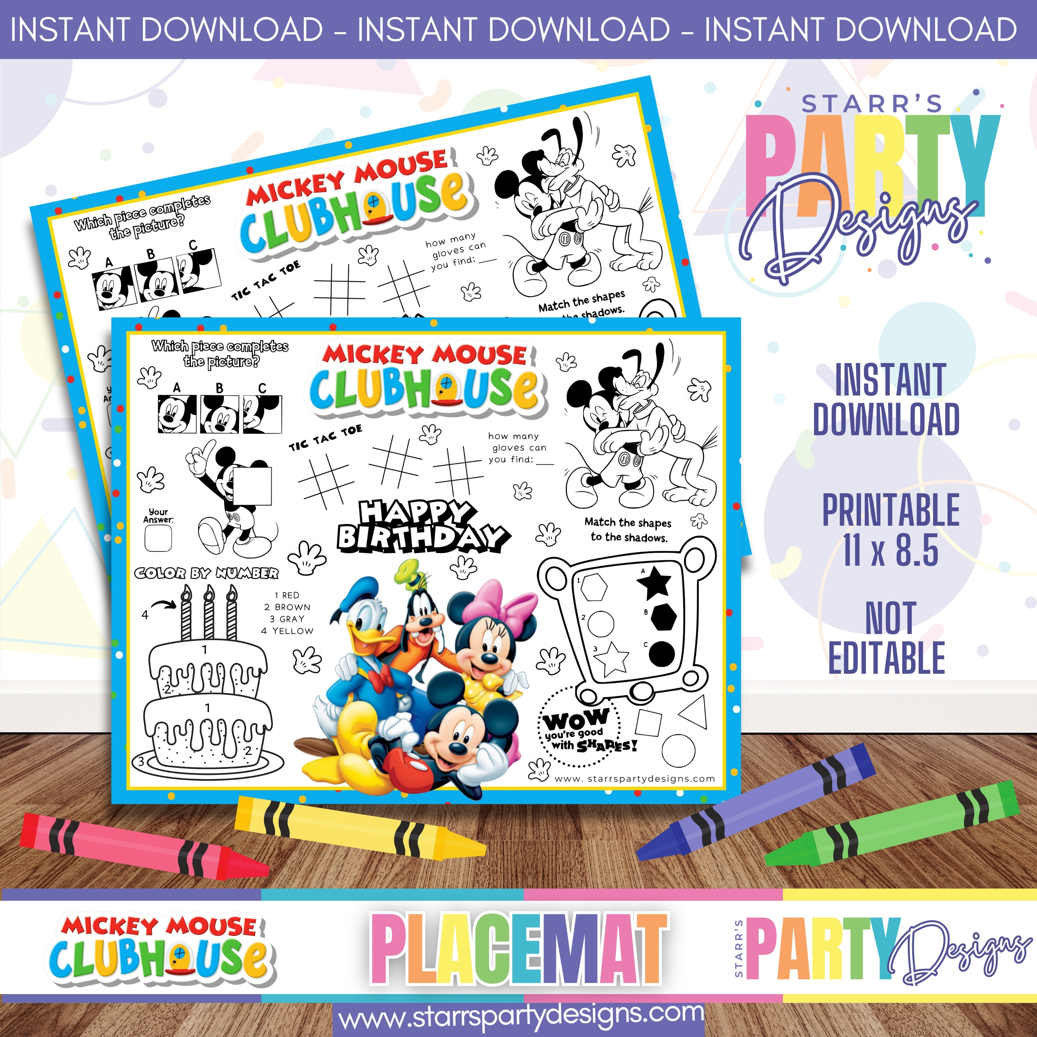 PLACEMAT ACTIVITY SHEET | MICKEY MOUSE CLUBHOUSE A2 – Starr's Party Designs