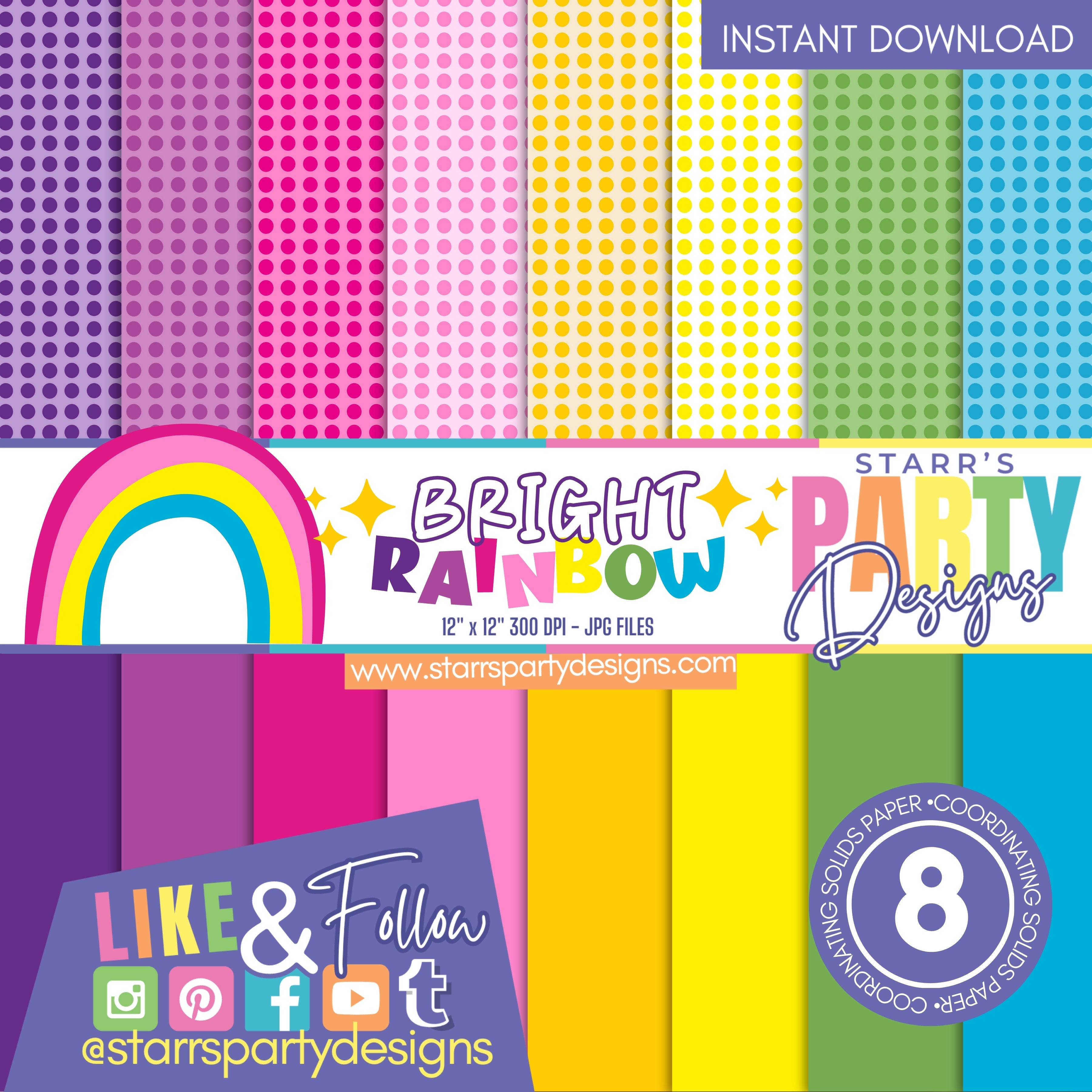 BRIGHT RAINBOW SOLIDS PAPER PACK – Starr's Party Designs