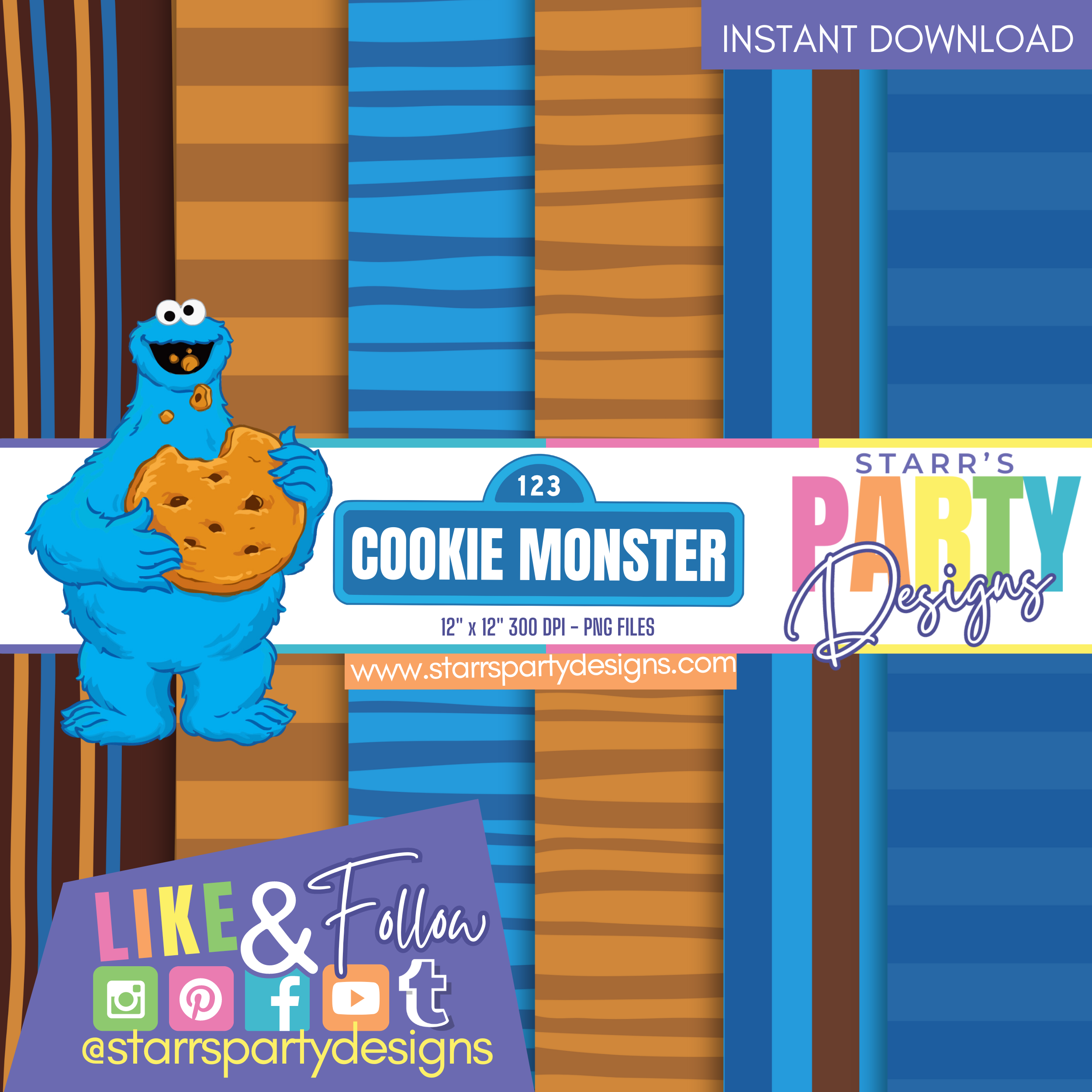 COOKIE MONSTER STRIPES PAPER PACK – Starr's Party Designs