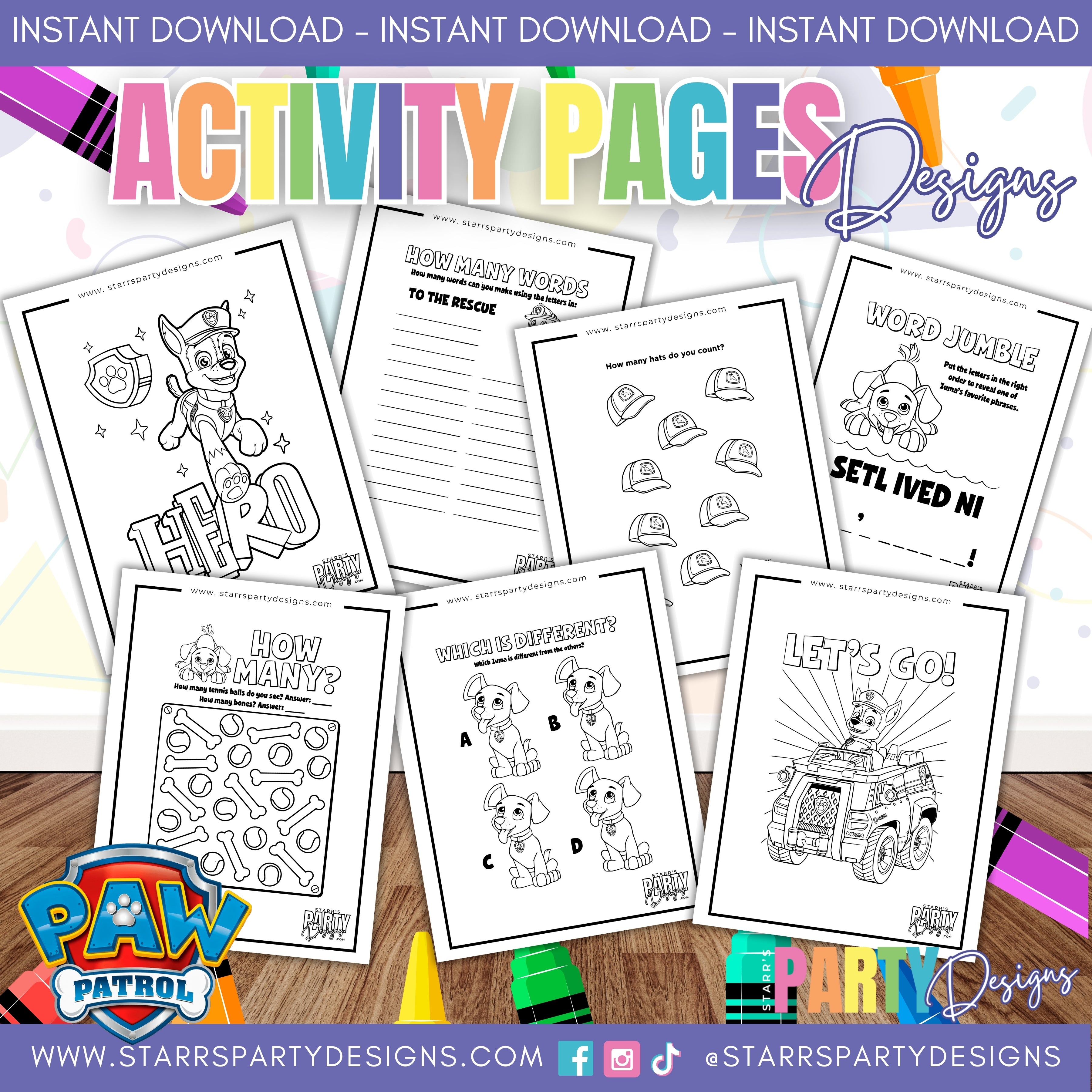 PAW PATROL ACTIVITY SHEETS 3 – Starr's Party Designs
