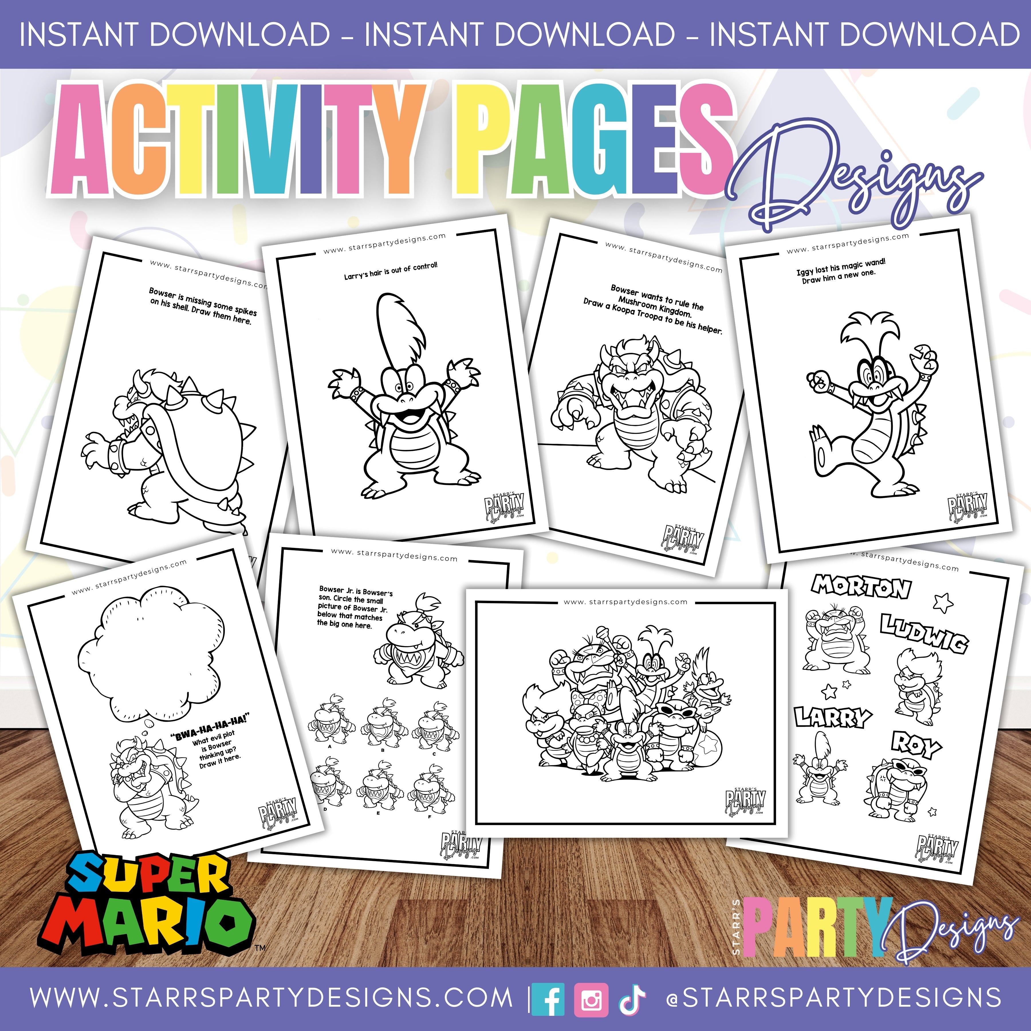 SUPER MARIO BOWSER ACTIVITY SHEETS 1 – Starr's Party Designs