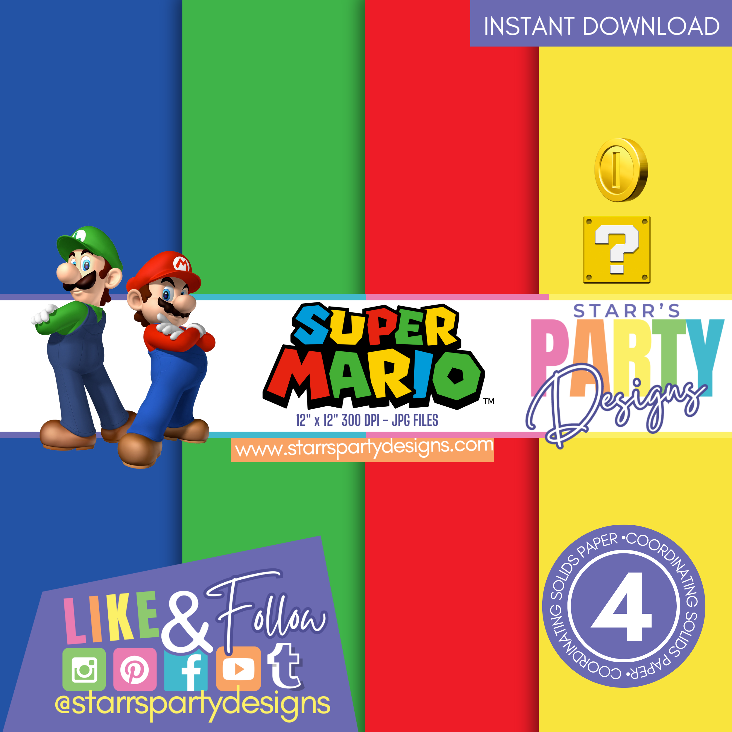 SUPER MARIO SOLIDS PAPER PACK – Starr's Party Designs