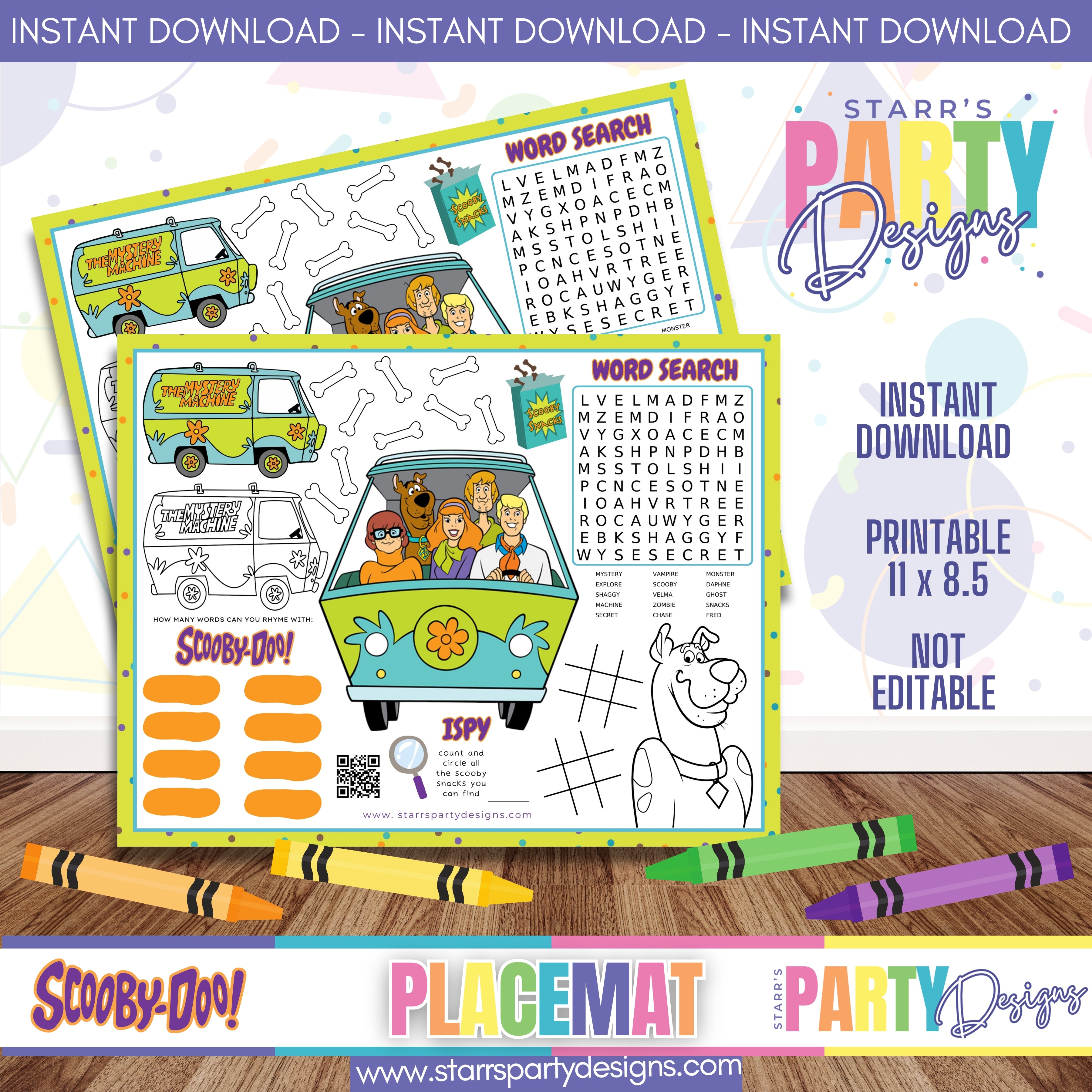 PLACEMAT ACTIVITY SHEET | SCOOBY DOO A3 – Starr's Party Designs