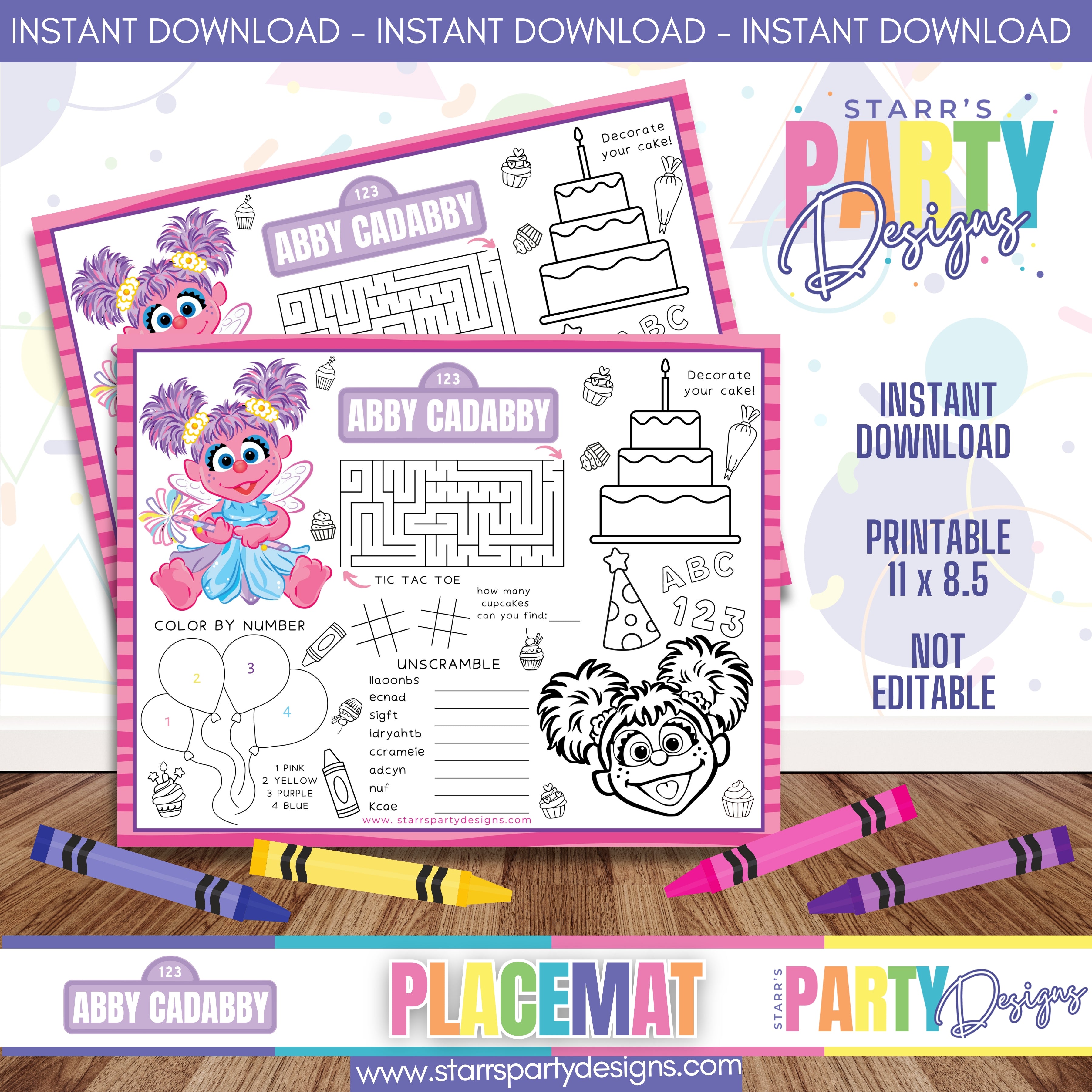 PLACEMAT ACTIVITY SHEET | ABBY CADABBY A1 – Starr's Party Designs