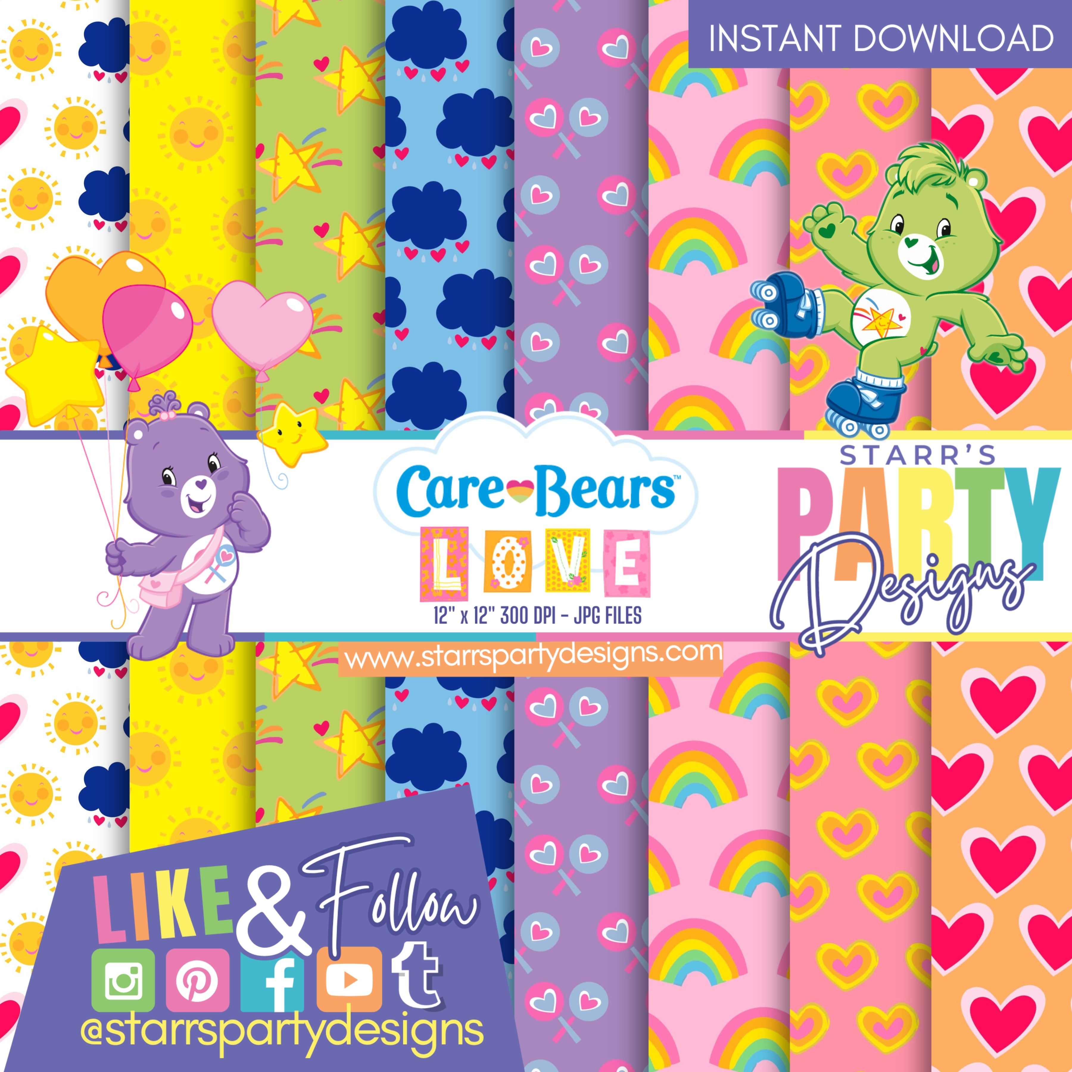 CARE BEARS LOVE PAPER PACK 2 – Starr's Party Designs