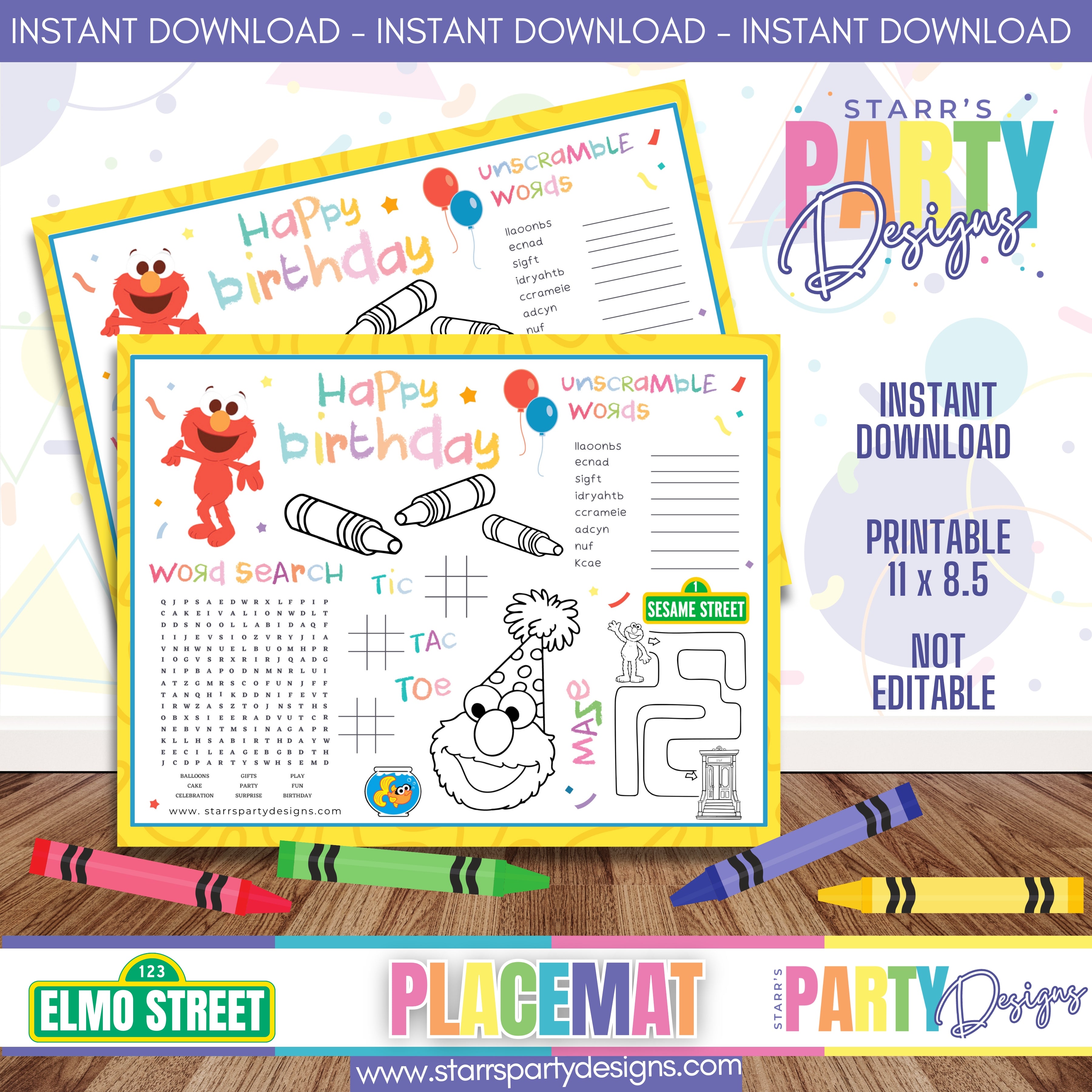 PLACEMAT ACTIVITY SHEET | ELMO A2 – Starr's Party Designs