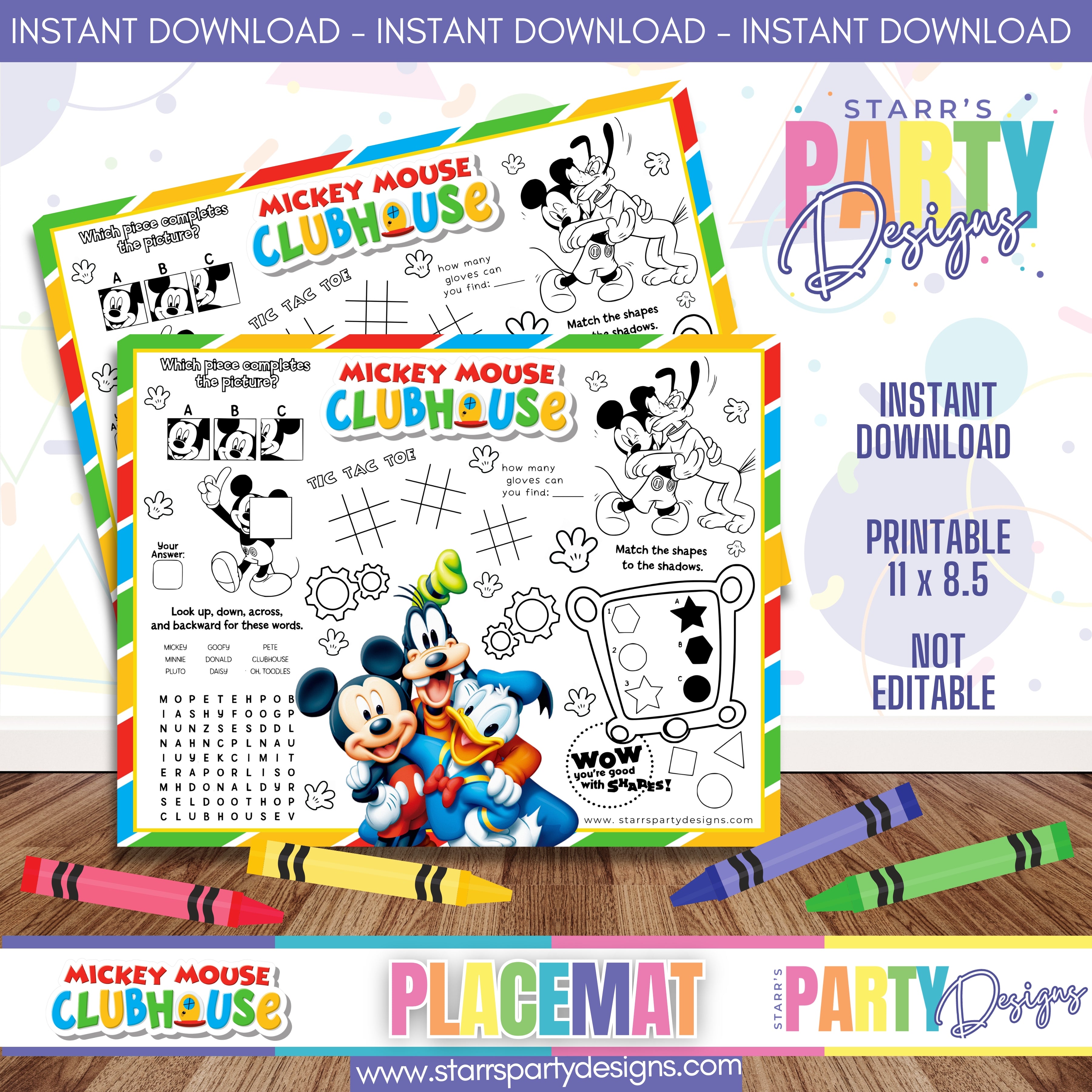 PLACEMAT ACTIVITY SHEET | MICKEY MOUSE CLUBHOUSE A1 – Starr's Party Designs