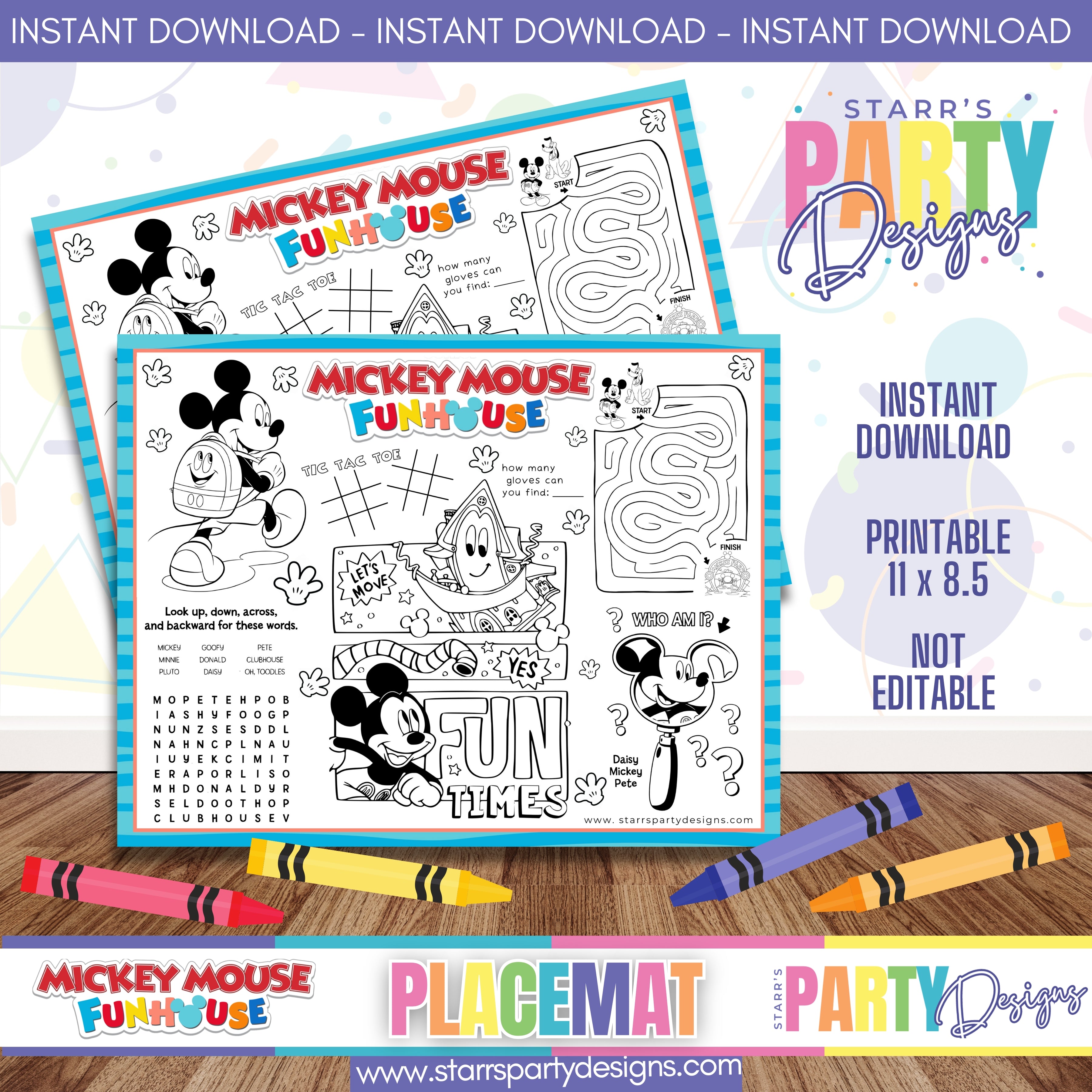 PLACEMAT ACTIVITY SHEET | MICKEY MOUSE FUNHOUSE A1 – Starr's Party Designs