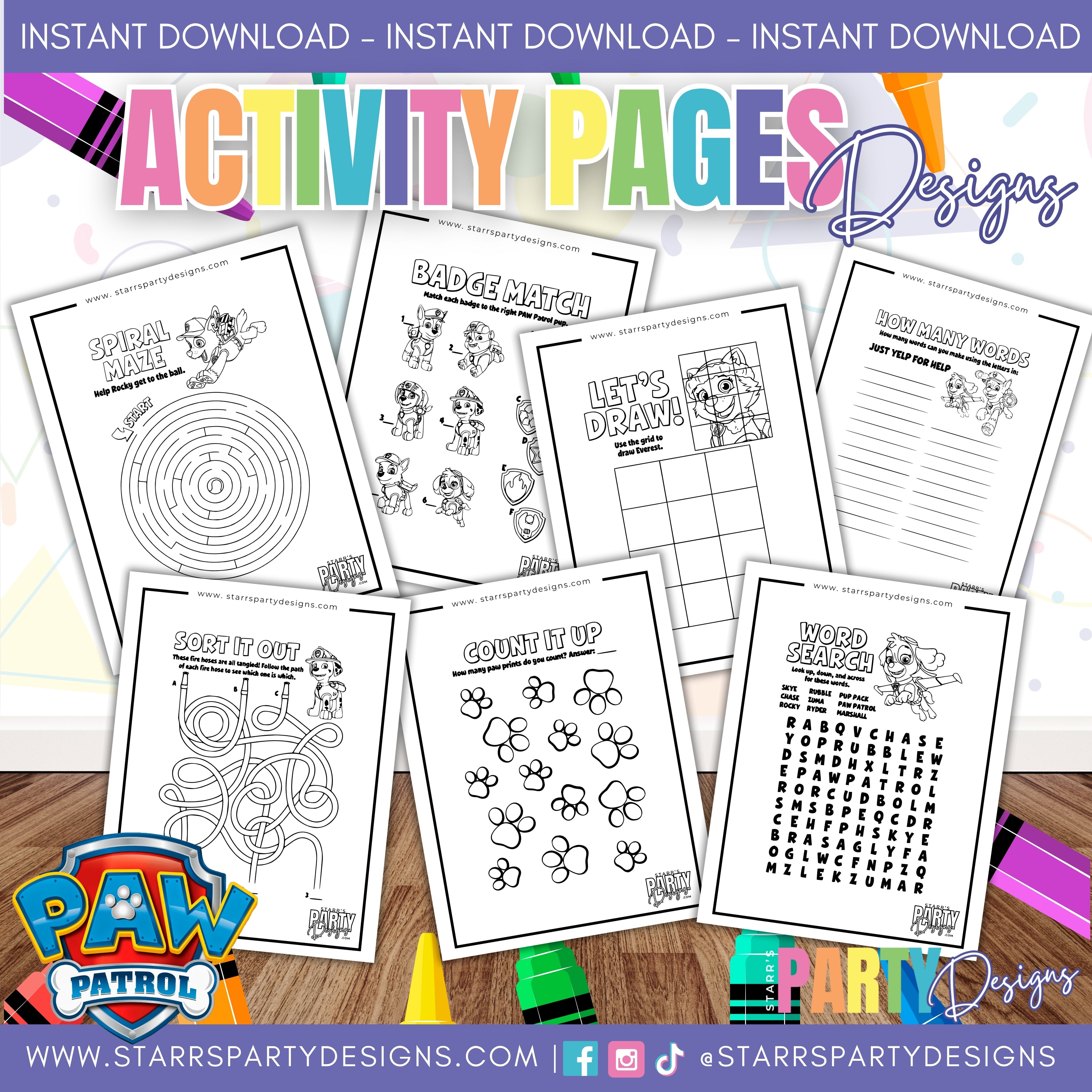 PAW PATROL ACTIVITY SHEETS 1 – Starr's Party Designs