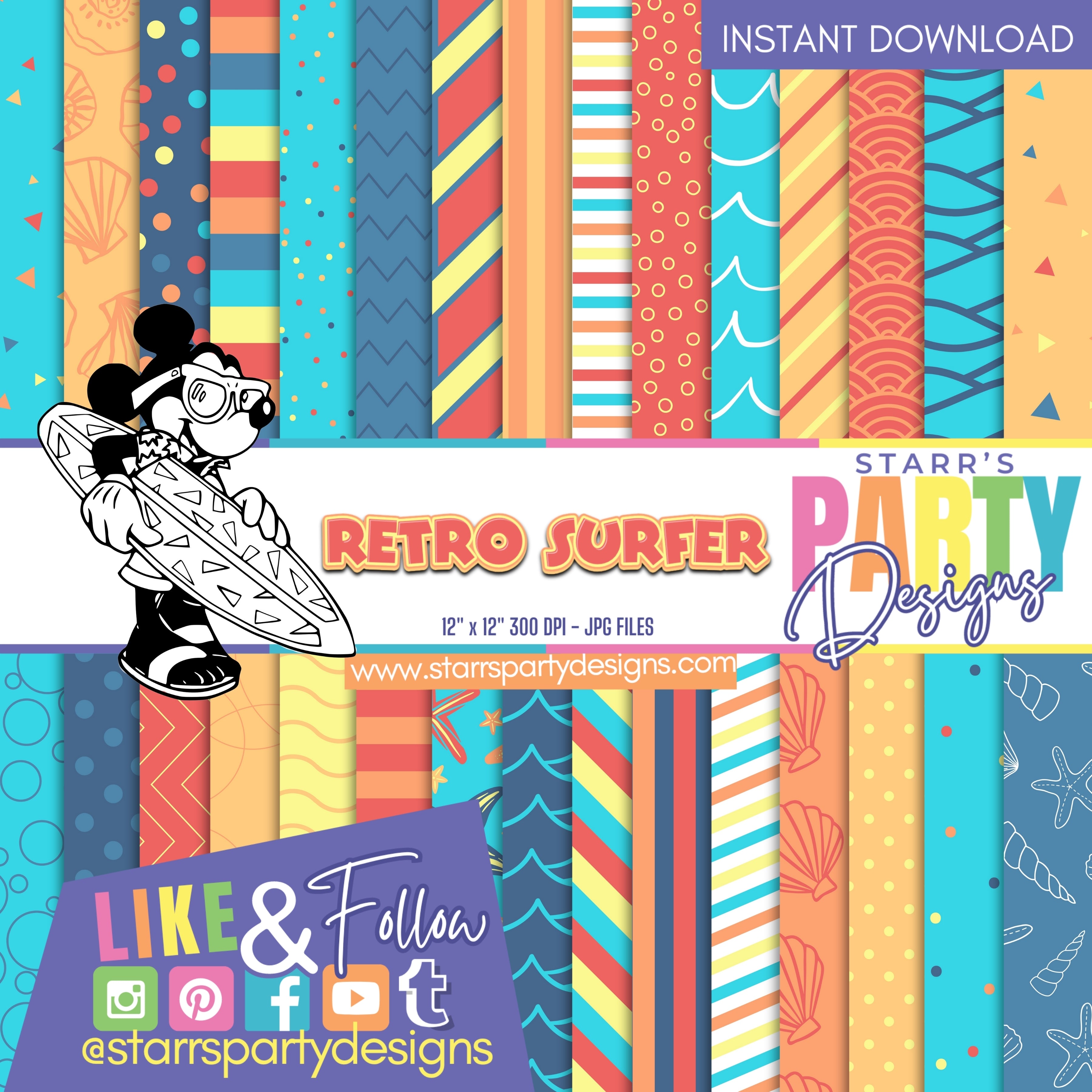 RETRO SURFER MICKEY PAPER PACK 1 – Starr's Party Designs