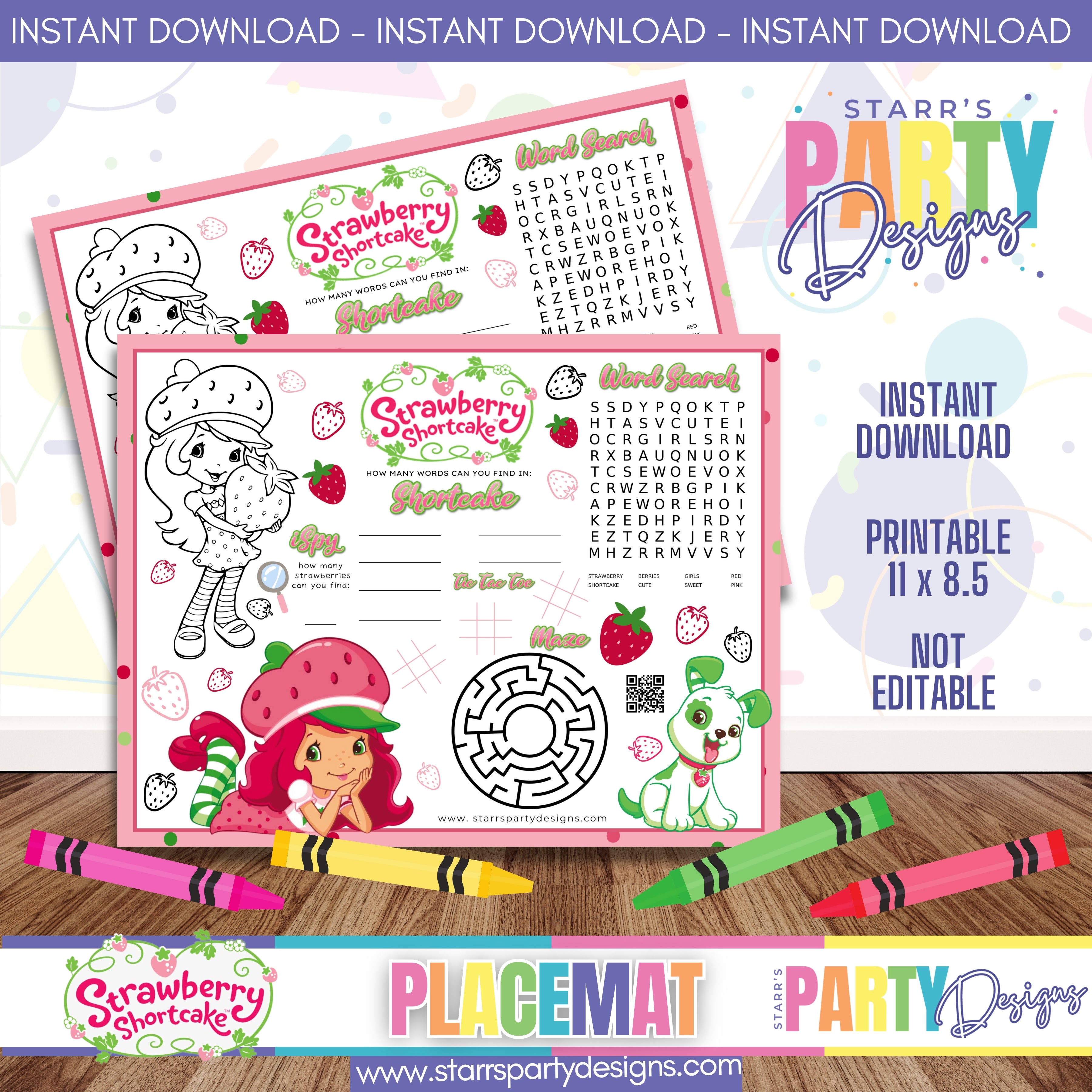 PLACEMAT ACTIVITY SHEET | STRAWBERRY SHORTCAKE A2 – Starr's Party Designs