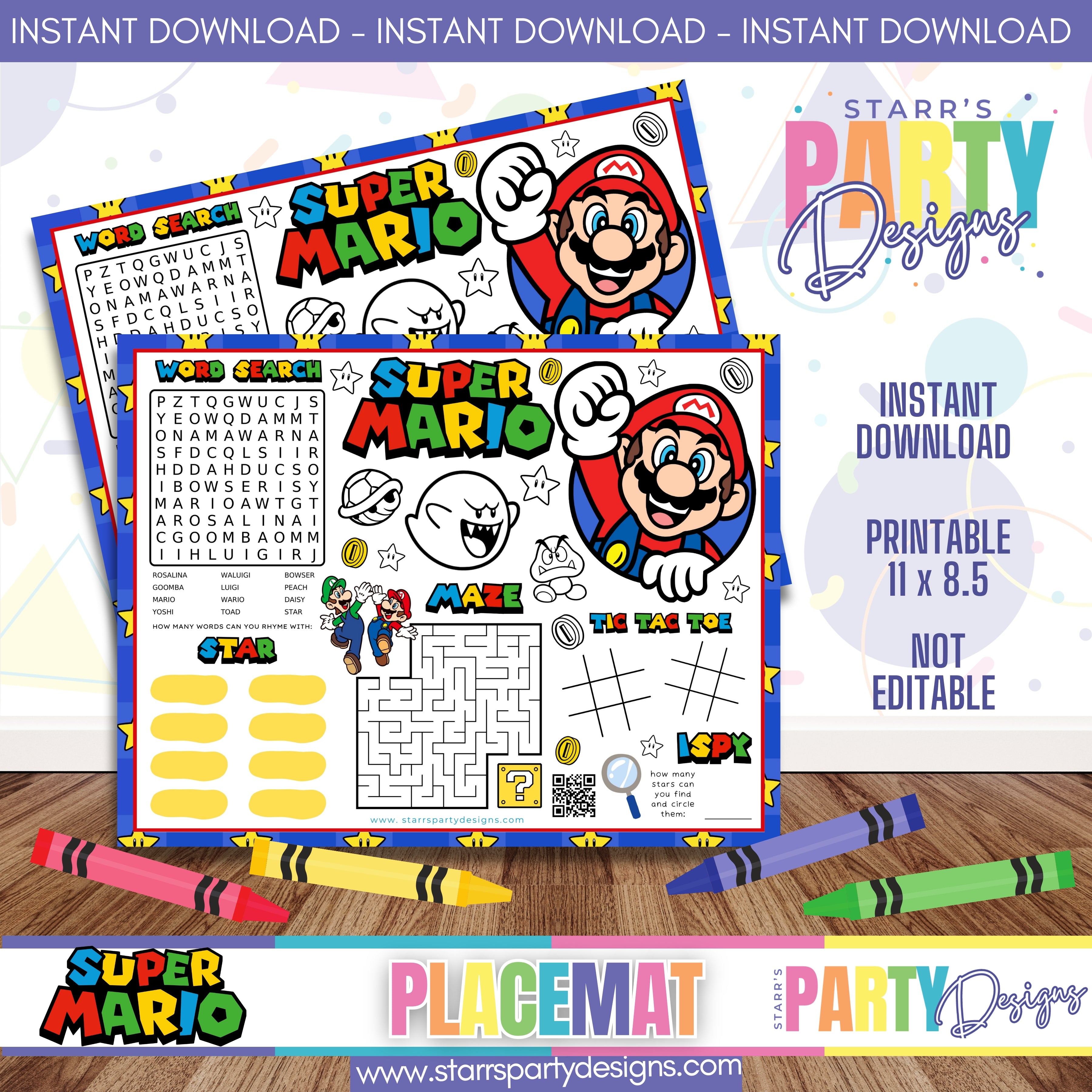 PLACEMAT ACTIVITY SHEET | SUPER MARIO BROS A1 – Starr's Party Designs