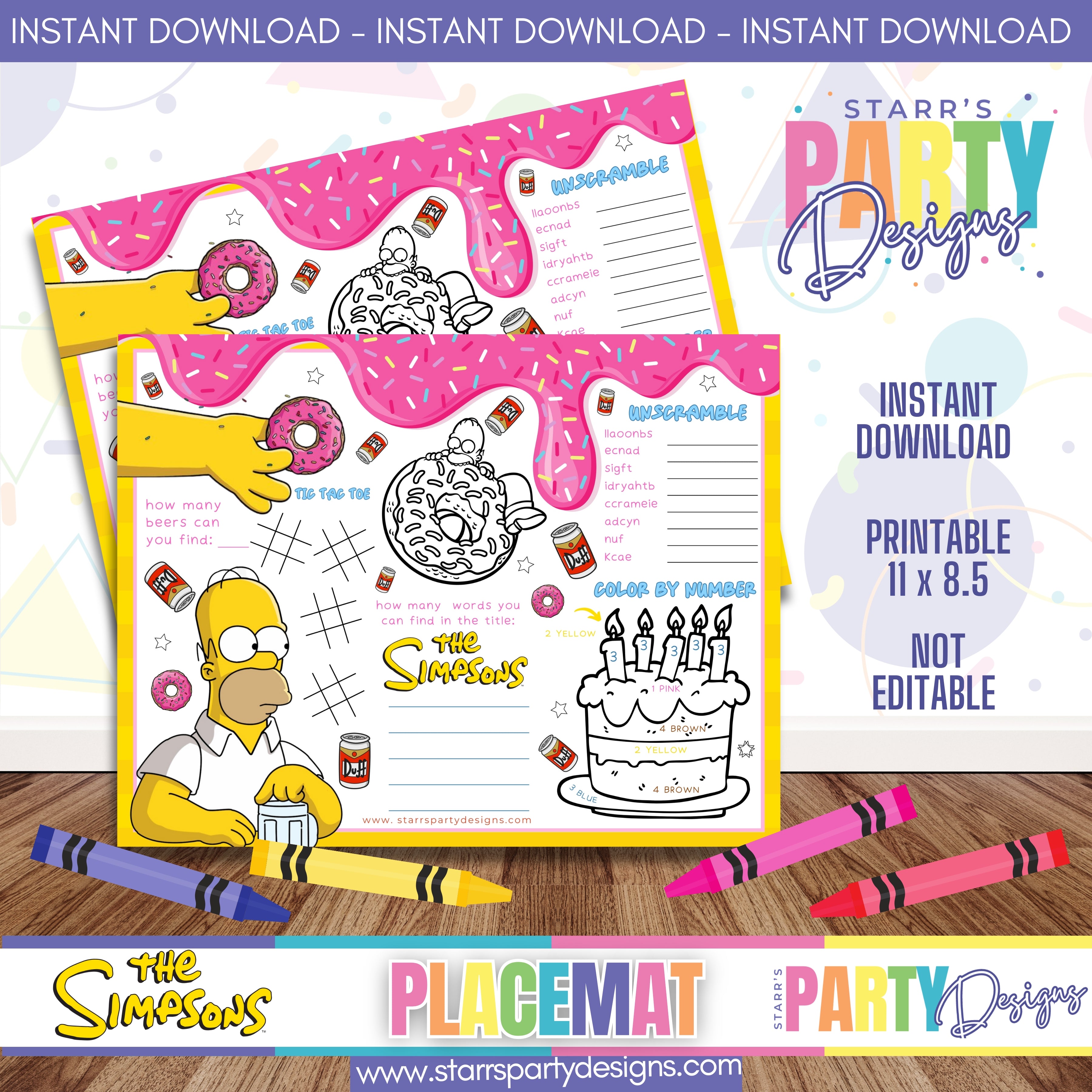 PLACEMAT ACTIVITY SHEET | THE SIMPSONS A1 – Starr's Party Designs