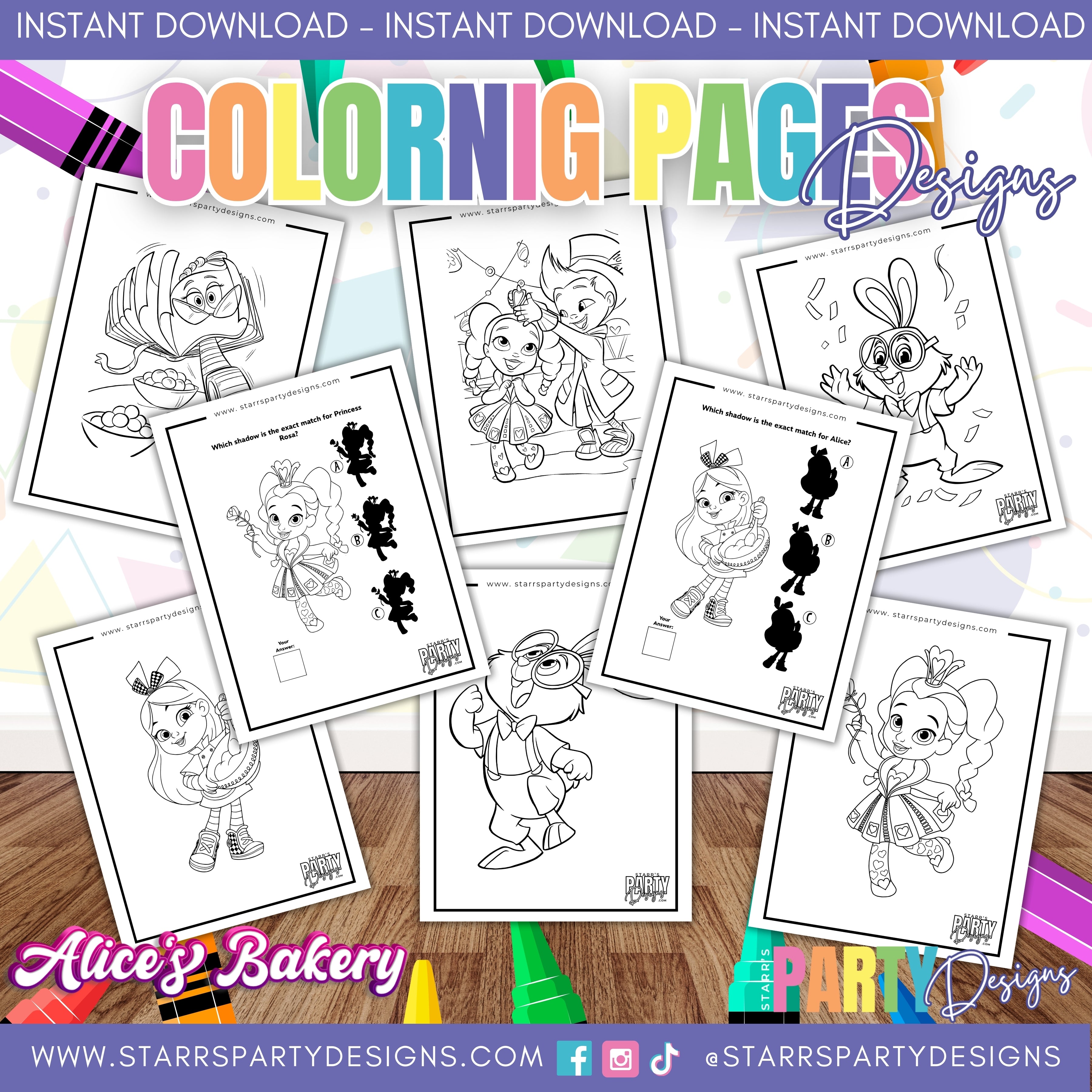 ALICE'S BAKERY COLORING PAGES 1 – Starr's Party Designs