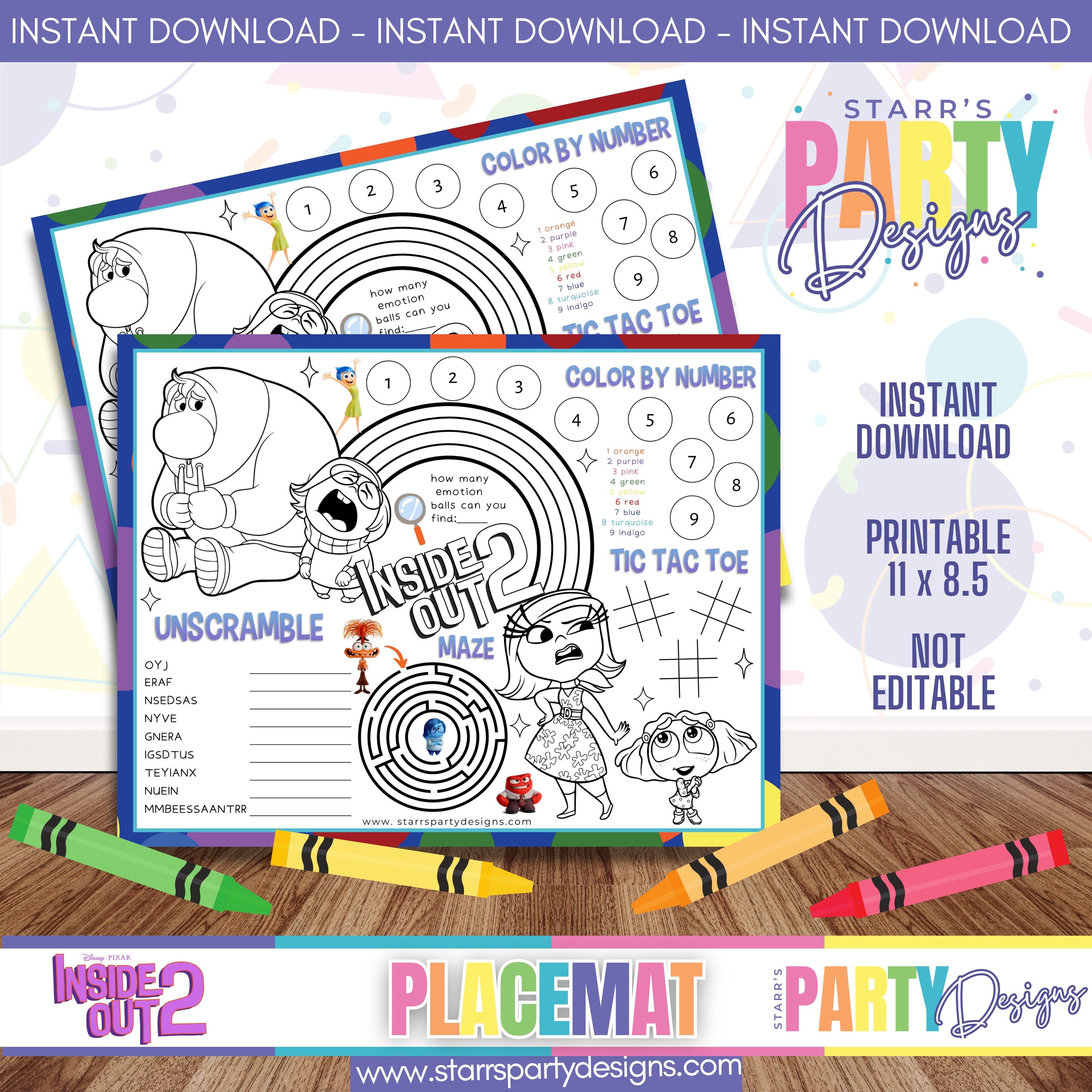 PLACEMAT ACTIVITY SHEET | INSIDE OUT 2 A4 – Starr's Party Designs